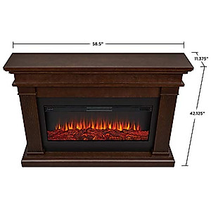 BOWERY HILL Traditional Solid Wood Electric Fireplace Mantel Heater with Remote Control, Adjustable Led Flame, 1500W in Dark Walnut