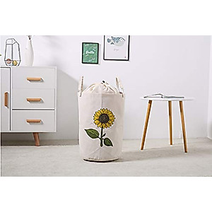LifeCustomize Large Laundry Basket Hamper Cartoon Sunflower Leaf Collapsible Drawstring Storage Baskets Nursery Baby