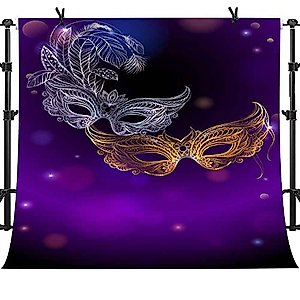 PHMOJEN Prom 2023 Backdrop Gold and Silver Mask Masquerade Violet Photo Backdrop for Graduation Prom Party Decor, Polyester 10x10ft Dress-up Party School Dance Backdrop Photo Studio Props BJLSPH1431