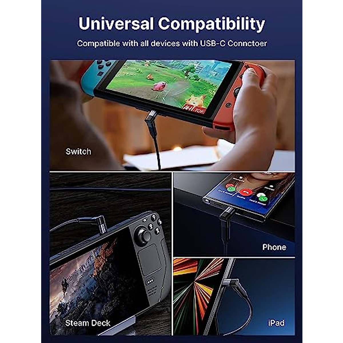 JSAUX 90 Degree USB-C Male to USB-C Female Adapter, Right Angle 2-Pack 40Gbps Data Transfer 100W USB Type C PD Extender Compatible with ROG Ally, Steam Deck, Switch and More Laptop, Tablet, Phone