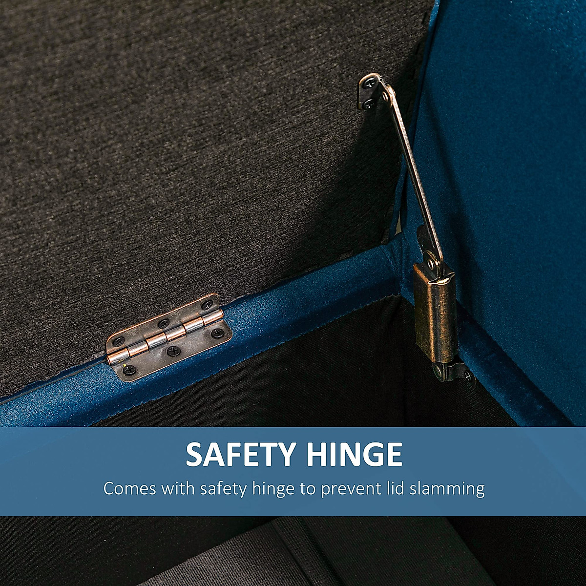 HOMCOM Button-Tufted Storage Ottoman Bench, Upholstered Bench with Rolled Armrests for Living Room or Hallway, Blue