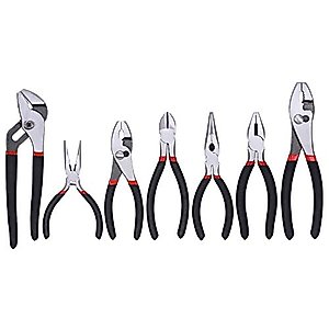 FASTPRO 7-piece Utility Pliers Set, Includes Slip Joint Pliers, Long Nose Pliers, Diagonal Pliers, Groove Joint Pliers, Linesman Pliers and Mini Long Nose Pliers, Dipped Handle
