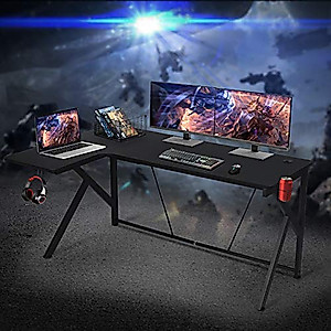 YIGOBUY Computer Gaming Desk L-Shaped Corner Computer Table Writing PC Laptop Table Workstation, Widen Space Office Home Gaming Desk Multi-Functional, Black