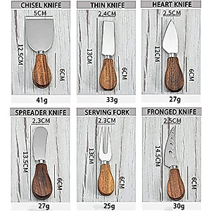 Cheese Knives with Cheese Slicer Cheese Cutter Cheese Fork,Cheese Spreading Knife for Charcuterie Boards and Cutlery Gift Set,6 Pieces Cheese Knife Set with Bamboo Wood Handle Steel Stainless