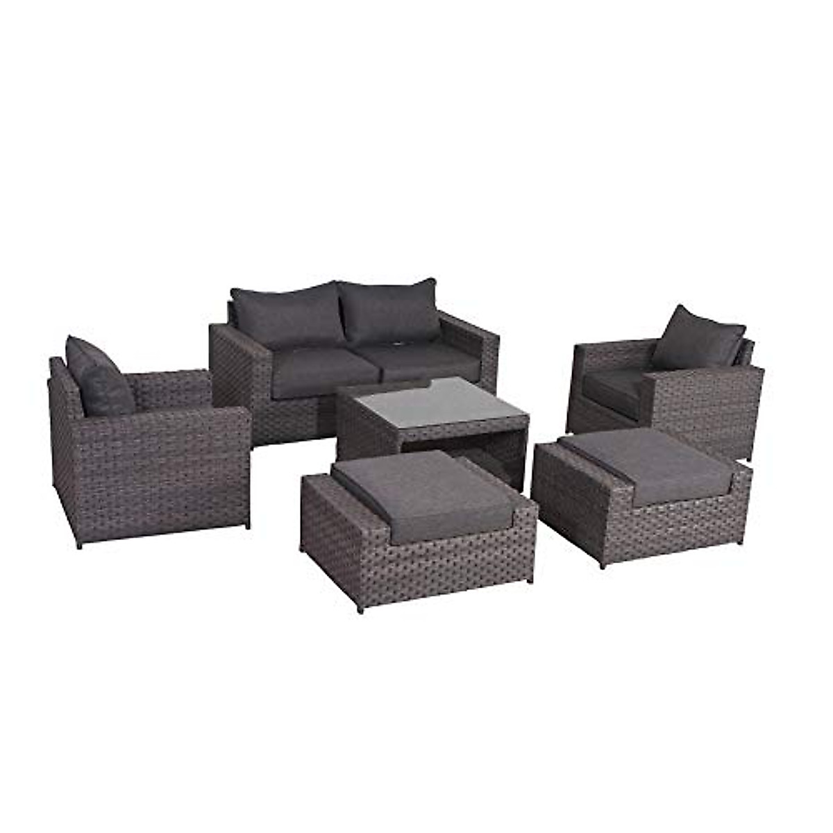 SunHaven Resin Wicker Outdoor Patio Furniture Set - 7 Piece Conversation Sectional Premium All Weather Gray Wicker Rattan, Aluminum Frame with Deluxe Fade Resistant Olefin Cushions (7 Piece Cromwell)