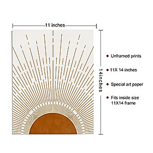 Sun Ray Boho Bedroom Wall Decor, Sun Line Art Modern Wall Decor, Mid Century Modern Wall Decor, Bathroom, Living Room, Office, Classrooms, Home Wall Decor, Set of 3 Prints, 11x14inch Unframed
