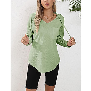 morhuduck Women's V Neck Hoodies Long Sleeve Sweatshirt Drawstring Pullover Tops with Pocket (Mint Green M)