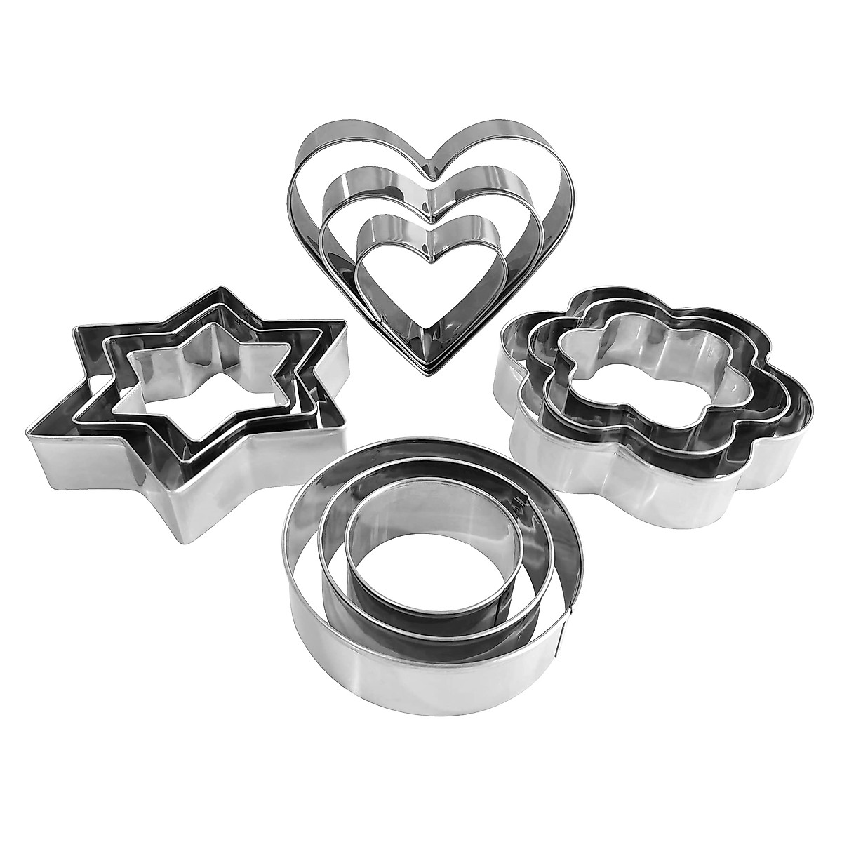 20Pcs Stainless Steel Cookie Cutter Set - Easter Cookie Cutter Set & Round Heart Flower Star Shapes Cookie Cutters Set (8Pcs +12Pcs)