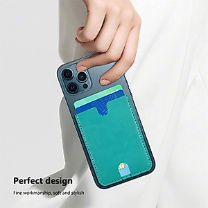 3 Pack Phone Card Holder for Back of Phone, Leather Phone Wallet Stick On, Credit Card Holder for Phone Case Compatible with iPhone, Samsung, Android and All Cell Phone (Tiffany Blue)