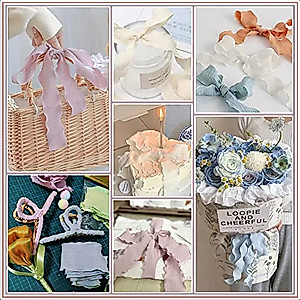 Ornales Chiffon Ribbon 1-1/2"x 10yd Cotton Texture Lotus Leaf Edge for Gift Wrapping Baking Decor Party Decor Rustic Wedding Invitation Bows Florist Bouquet Supplies (Basic)