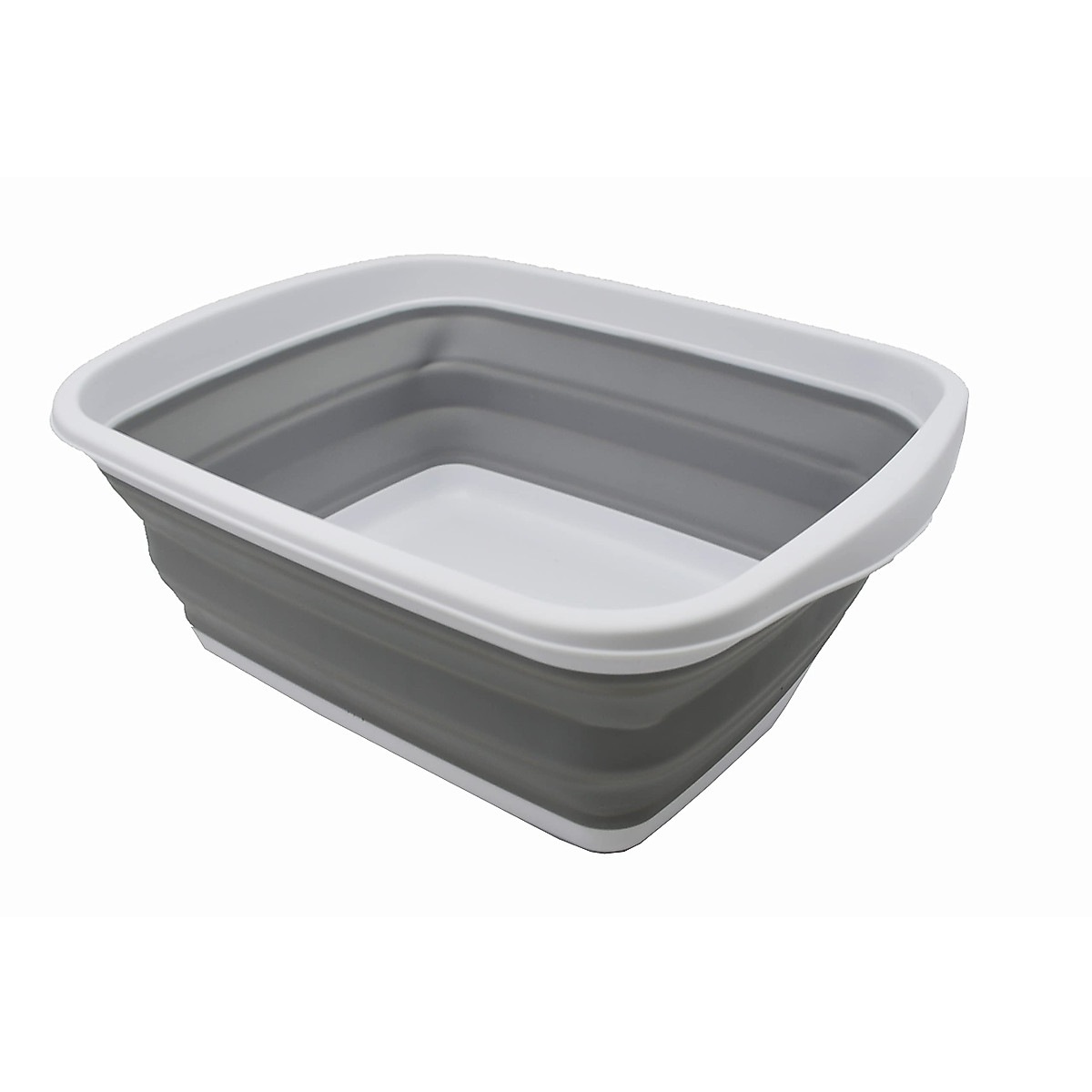 SAMMART 10L (2.6 Gallons) Collapsible Tub - Foldable Dish Tub - Portable Washing Basin - Space Saving Plastic Washtub (White/Grey, 1)