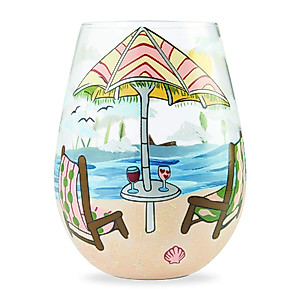 Enesco Designs by Lolita Beach Please Hand-Painted Artisan Stemless Wine Glass, 1 Count (Pack of 1), Multicolor, 20 ounces