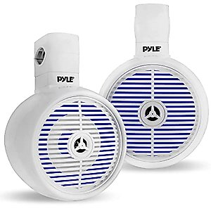 Pyle 6.5” 2-Way Marine Wakeboard Tower Speakers w/LED Lights, Full Range Waterproof Outdoor Speakers for Off-Road ATV, UTV, Jeep or Boat (White)