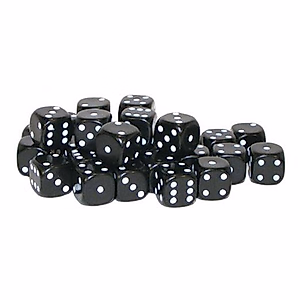 30x D6 Dice Pack | 10mm Classic Black Spot Six Sided Dice Set | For Classic and Professional Tabletop Dice Games | By Warlord Games