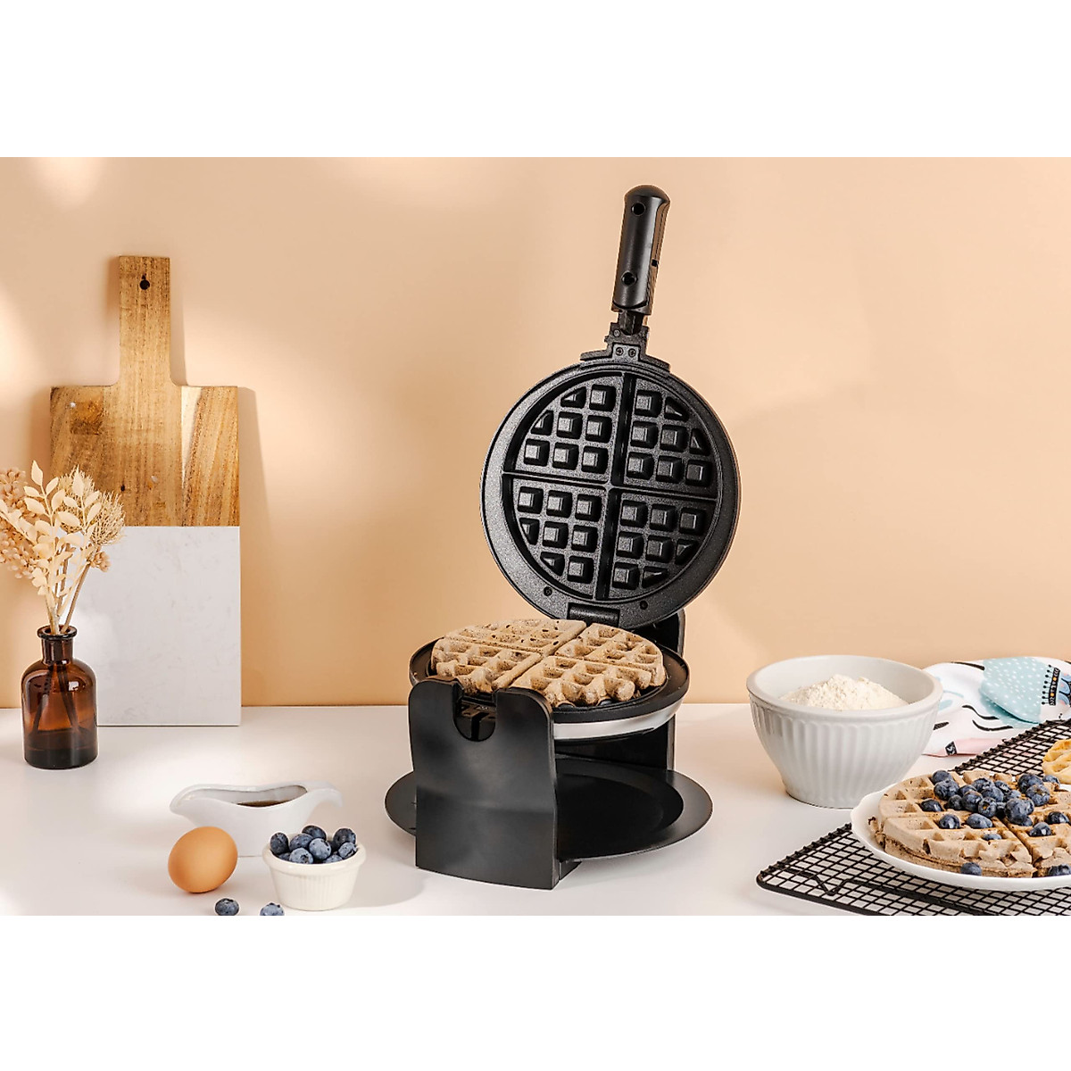 Bella - Non-Stick Rotating Belgian Waffle Maker - Stainless Steel - BPA & PFOA Free