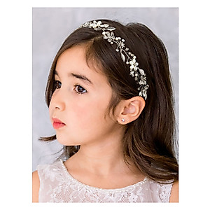 SWEETV Flower Girl Headpiece Pearl Silver Wedding Hair Accessories for Girls Flowers Headband Tiara for Birthday,party