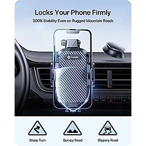 andobil Phone Mount for Car (Bumpy Roads Friendly) Cell Phone Holder Car — Easy Clamp Hands-Free Universal — Fit for Dashboard-Windshield-Vent iPhone 14 13 12 Pro Max, Samsung Galaxy S23 All Phones