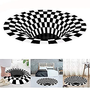 Vortex Illusion Rug Area Rug 3D Checkered Geometric Optical Carpet Black & White Plaid Anti-Slip Floor Mat Doormat for Home Living Room Decor Art (31.5‘’×31.5‘’)