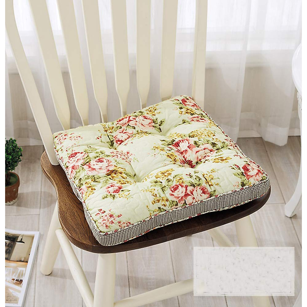 Peacewish Fashion Square Seat Cushion Indoor/Outdoor Floral Chair Cushion with Tie, Non Slip (Flower 22, Set of 2)