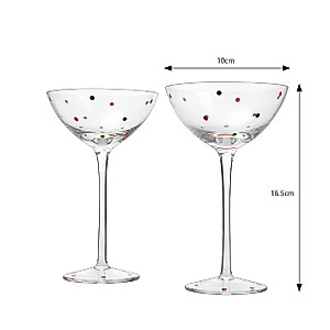 The Wine Savant Polka Dot Confetti Stemmed Martini Glasses 5.8oz Set of 2 Manhattan Glasses for Cocktails, Cosmopolitan, Margarita Coupe Cocktail Glass for Everyday, Weddings, Parties, Home Bar