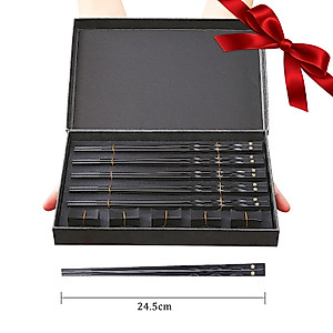 Chopsticks Reusable Chinese Japanese Fiberglass Chopsticks with Holder, Dishwasher Safe, Premium Quality Chopsticks Gift Set(5 pairs)