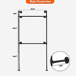 Toriexon Industrial Pipe Clothing Rack Metal, Minimalist Retro Walk-in Closet System, Heavy Duty Wall Mounted Industrial Pipe Closet Organizer (2 Tier, 88.58" H x 39.37”W x 9.84" D)