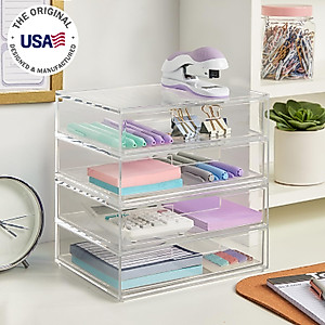 STORi Chloe Stackable Clear Double Organizer Drawers | 2 Piece Set | Organize Cosmetics and Beauty Supplies | Made in USA