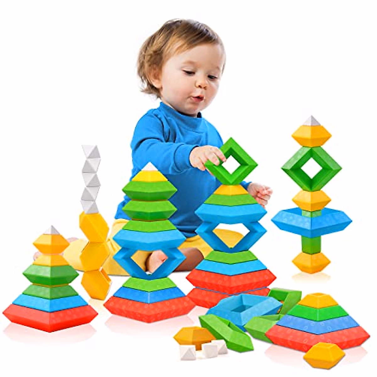 Hieoby Montessori Toys for 1 2 3 4 5 Year Old Boys Girls Toddlers Preschool Learning Activities 30Pcs Building Blocks Stacking Educational Toys STEM Sensory Toys Gifts for Kids Age 1-2 2-4