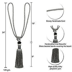 MALANOV 2 Pack Curtain Beaded Tassels Tiebacks Tie-Backs, Curtain Handmade Holdbacks, Polyester Beaded Curtain Tieback - Grey