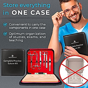 Complete Sterile Suture Practice Kit for First Aid Field Emergency and Medical Students Training - Including Large Silicone Suture Pad and Sterilized Suture Tools Threads and Needles