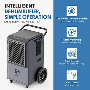 305 Pint Commercial Dehumidifier for Industrial Sites, 9000 sqft Large Spaces Commercial Grade Dehumidifiers with Drain Hose for Basements, Water Damage Restoration, 38 Gallon/Day.