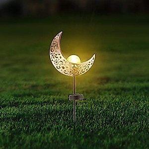 Solar Lights Garden, Outdoor Crackle Glass Globe Stake Lights, Garden Decor Solar Moon Lantern Decor Waterproof for Walkway Backyard Patio Lawn