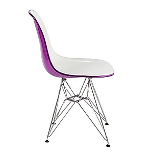 LeisureMod Carey Modern Eiffel Base Molded Side Chair Set of 2 (White Purple)