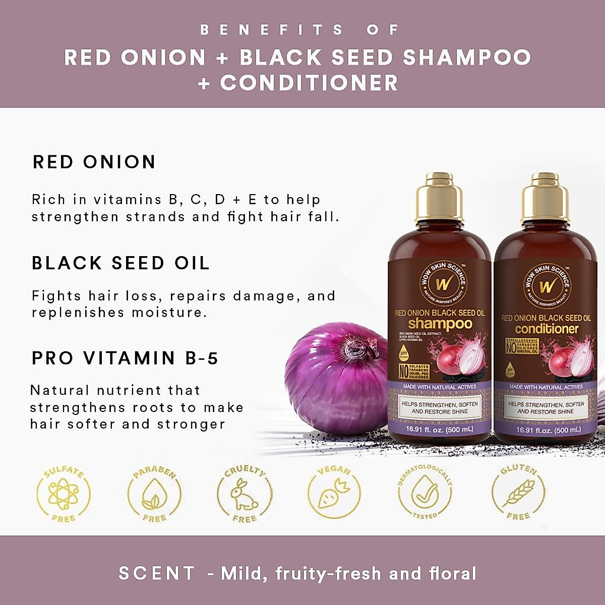 WOW Skin Science Red Onion Black Seed Shampoo & Conditioner Duo 16.9 oz
