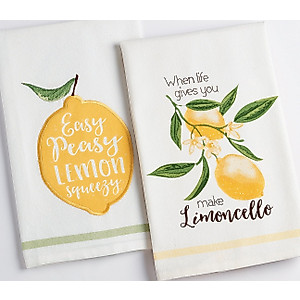 DII Set of 2 Lemon Themed Dishtowels with Petite Stripe
