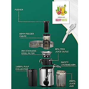 Juicer Machines, HOUSNAT Juicer Whole Fruit and Vegetables with 3-Speed Setting, Upgraded Version 400 W Motor Quick Juicing, Cleaning Brush and Juicing Recipe Included