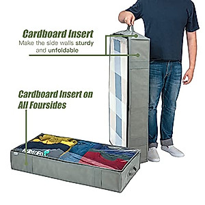 MAAN Underbed Storage Bag Organizer 3 Pack Large Capacity Storage Container with Strong Reinforced Handles, Store Blankets, Clear Window, Seasonal Clothing Comforters, Linen, Bedding (Grey)