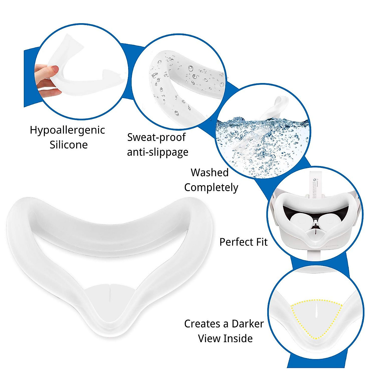 VR Face Silicone Cover Mask Combo with Protective Lens Cover for Quest 2 Headset Face Pad Cushion Accessories Set Sweatproof Lightproof by X-super Home (White, Quest 2)