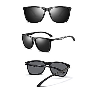 Polarized Sunglasses for Men Aluminum Mens Sunglasses Driving Rectangular Sun Glasses For Men/Women (Grey Lens/Matte Black Frame)