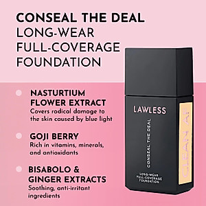 Lawless Conseal The Deal Long-Wear Full-Coverage Foundation - Sesame - Premium Self-Setting Foundation Powered by Natural Ingredients to Provide a Natural, Weightless Finish
