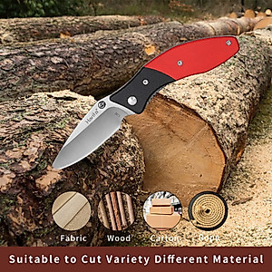 Folding Pocket Knife, 3 inch 8Cr13MoV Stainless Steel Blade, Safety Liner Lock, Pocket Clip, Manual Opening, G10 Handle, Perfect for Outdoor Camping and Everyday Carry, Black+Red