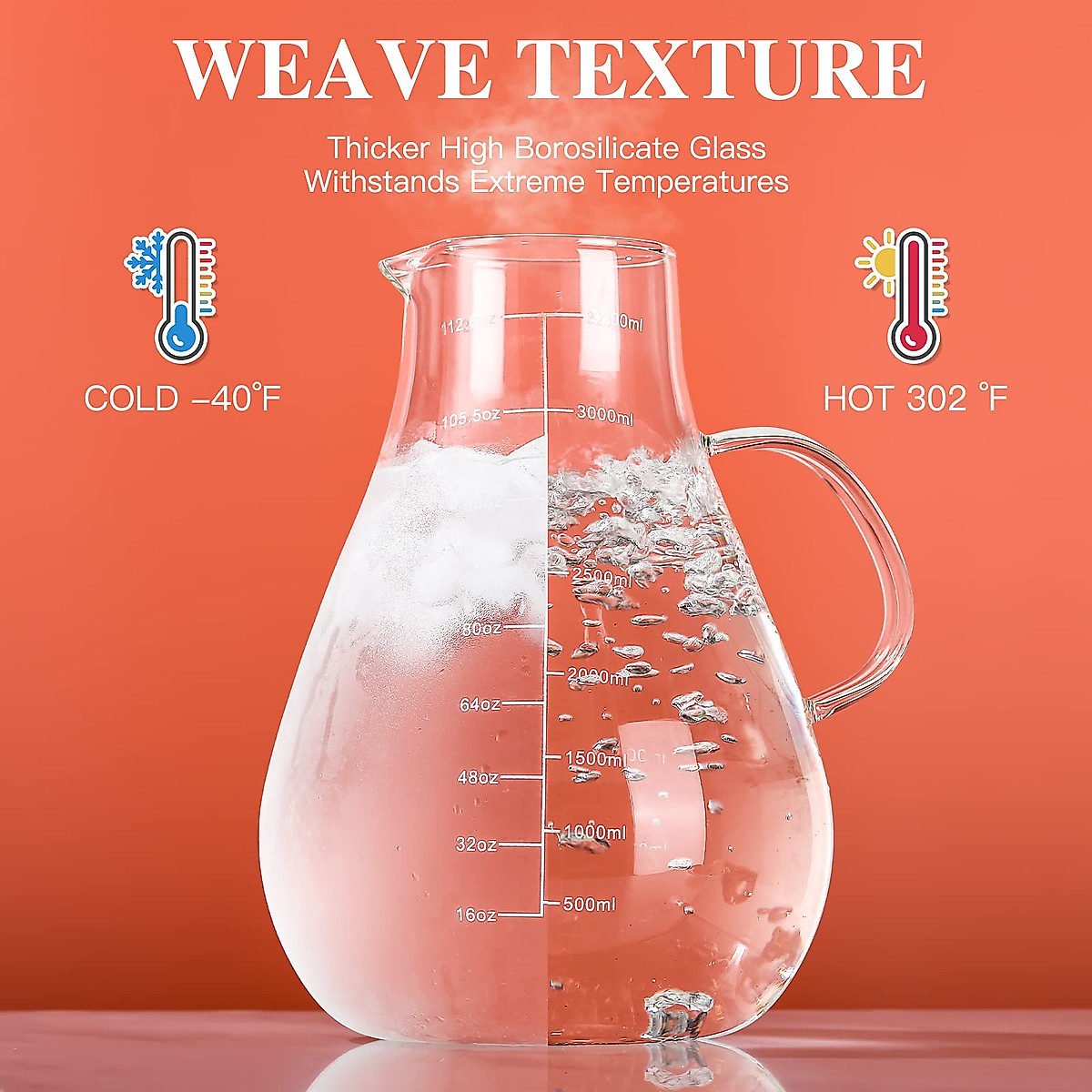 Glass Pitcher with Lid, 112.6OZ Upgrade Glass Water Pitcher with Precise Scale Line, 18/8 Stainless Steel Iced Tea Pitcher, HOUSALE Easy to Clean Heat Resistant Borosilicate Glass for Milk, Cold & Hot