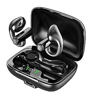 Loluka Wireless New Clip On Ear Clip Bone Conduction Headphones Bluetooth Earbuds Comfortable and Fitable for All Type Ears True Wireless Earbuds Stereo Sound IPX4 Waterproof Black