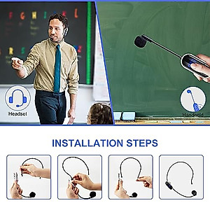 UHF Wireless Headset Microphone System: Mic Headset - LED Digital Display, Head Handheld Mic 2 in 1, Working Time 6H, 165 ft Range Mic for Voice Amplifier, Tour Guide, Teaching, Fitness, PA System