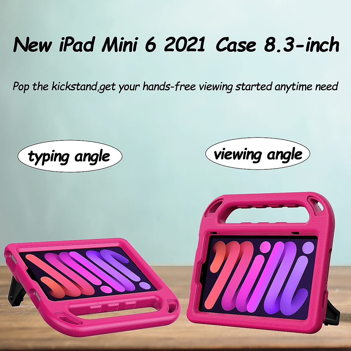 LTROP Newest iPad Mini 6 Case 2021,iPad Mini 6th Generation Case 8.3-Inch,iPad Mini 6th Gen Case for Kids,Built in Screen Protector, Shockproof Handle Stand Case for iPad Mini 6 2021 8.3", Rose