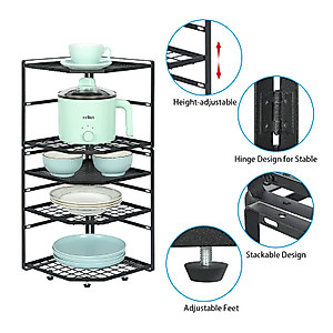 LUMAMU 2 Pack Stackable Corner Shelf Stand, Height Adjustable Cabinet Corner Rack, Countertop Shelf Organizers for Plates, Dishes, Cabinet & Pantry Kitchen Organization, Black