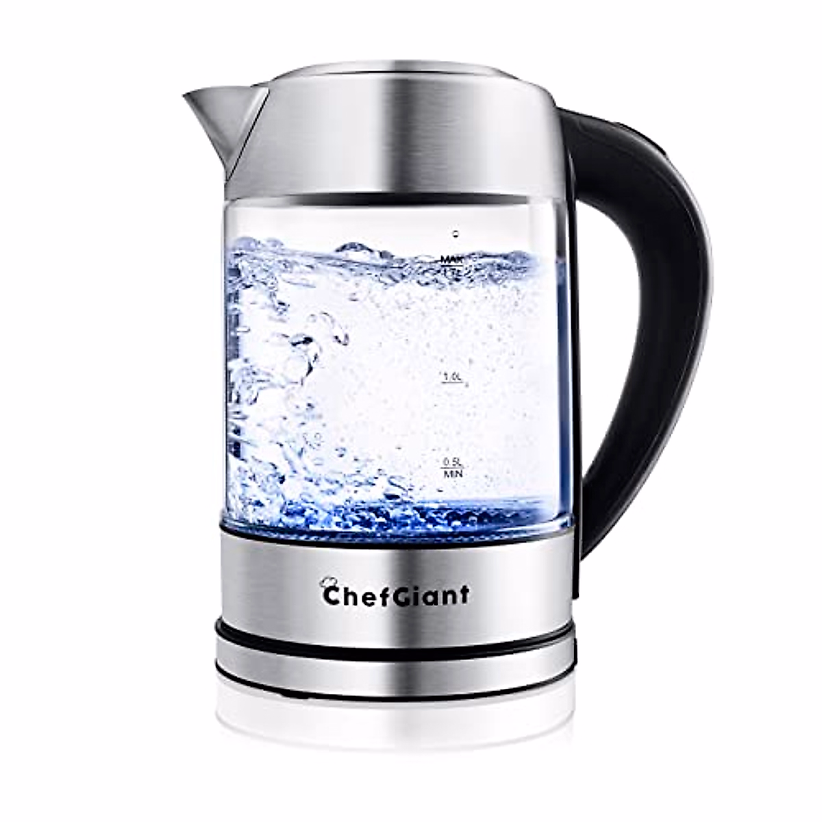 ChefGiant Cordless Electric Tea Kettle - 1.7L Hot Water Boiler Made of Glass & Stainless Steel - Large Capacity Water Heater with Auto Shut-Off