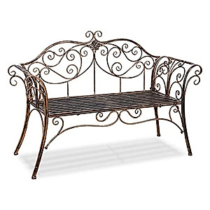 HLC Garden Bench Metal Outdoor Benchs for Front Porch Patio Park Yard 2 Seats Bench with Backrest and Armrests (Antique Bronze)