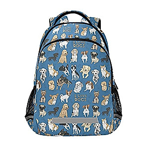 Dogs Backpack for Boys Girls Bookbag with Chest Strap for Students Elementary School Laptop Daypack Rucksack for Teens Travel
