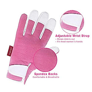 ORIDO Gardening Gloves for Women - Leather Working Gloves for Womens Work Glove for Yard Gardening Weeding Digging and Pruning(Small,Pink)